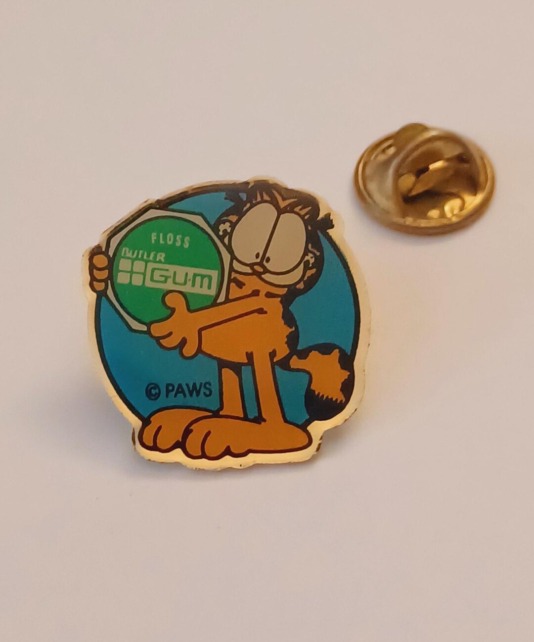 Vintage Butler Floss Gum Garfield PAWS Advertising Lapel Hat Tie Pin ...