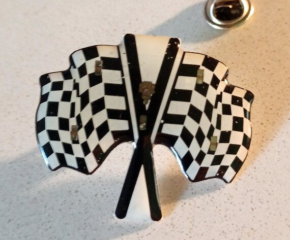 Vintage Checkered Flags Nascar Racing Lighted Lapel H… - Gem
