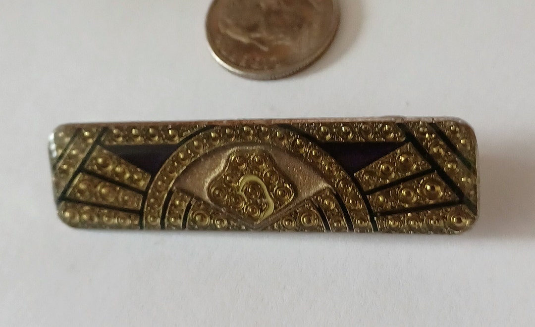 Vintage Art Deco Style Black Gold Enameled Bar Brooch Lapel Pin 0662 - Etsy