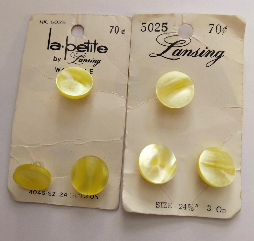 Vintage Lansing Brand Yellow Pearlescent Concave Shank Buttons Carded ...