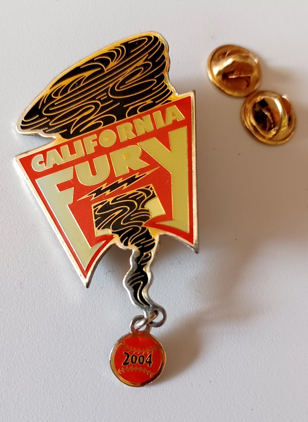 Vintage California Fury Tornado 2004 Softball Baseball Dangling Lapel ...