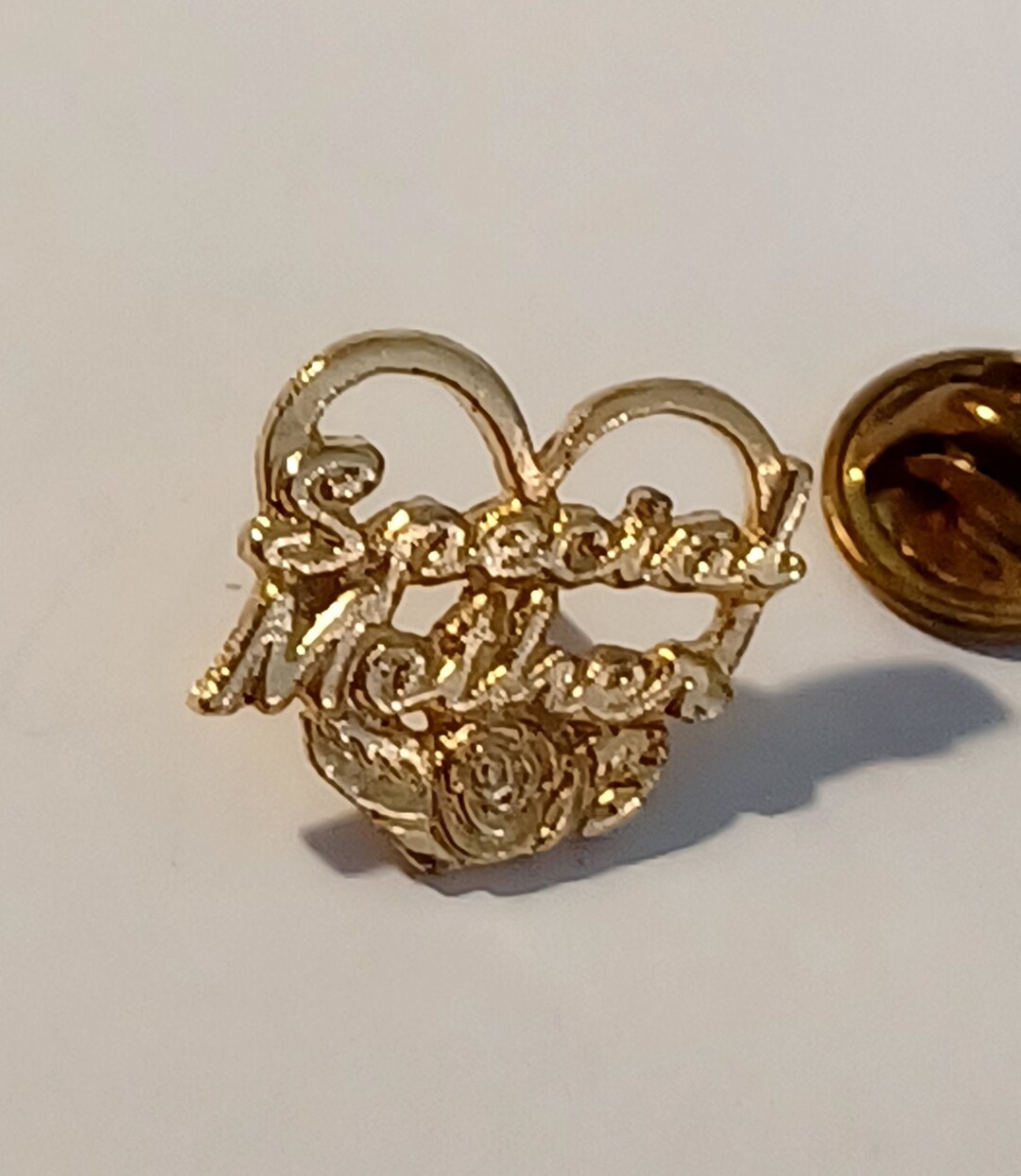 Vintage Special Mother Script Gold Tone Heart Rose Lapel Hat Tie Pin ...