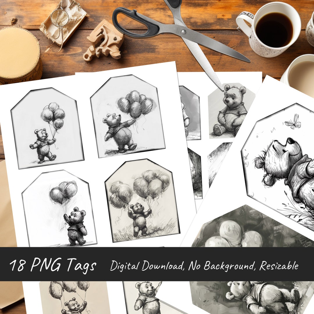 Teddy Bear Tags, Teddy Bear Sketch, Journaling Labels, Teddy Bear ...