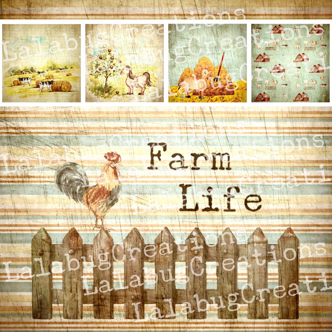 Farm Life Digital Paper, Vintage Farm Paper, Scrapbook Paper Junk ...