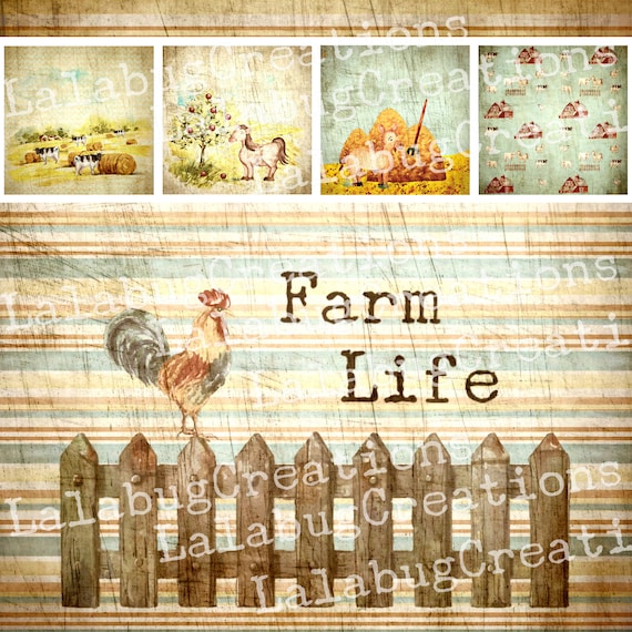 Farm Life Digital Paper Vintage Farm Paper Scrapbook Paper | Etsy