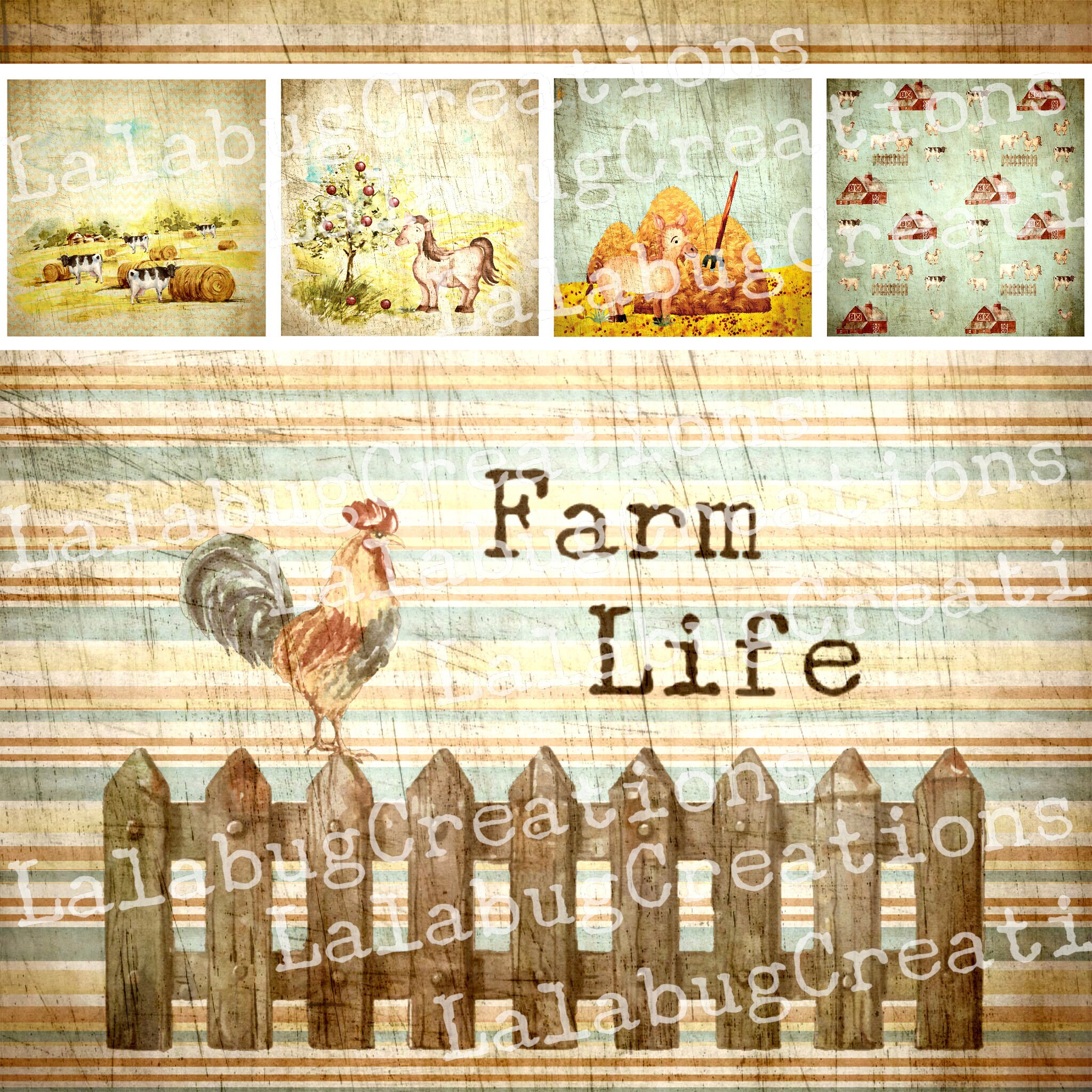 Farm Life Digital Paper, Vintage Farm Paper, Scrapbook Paper Junk ...