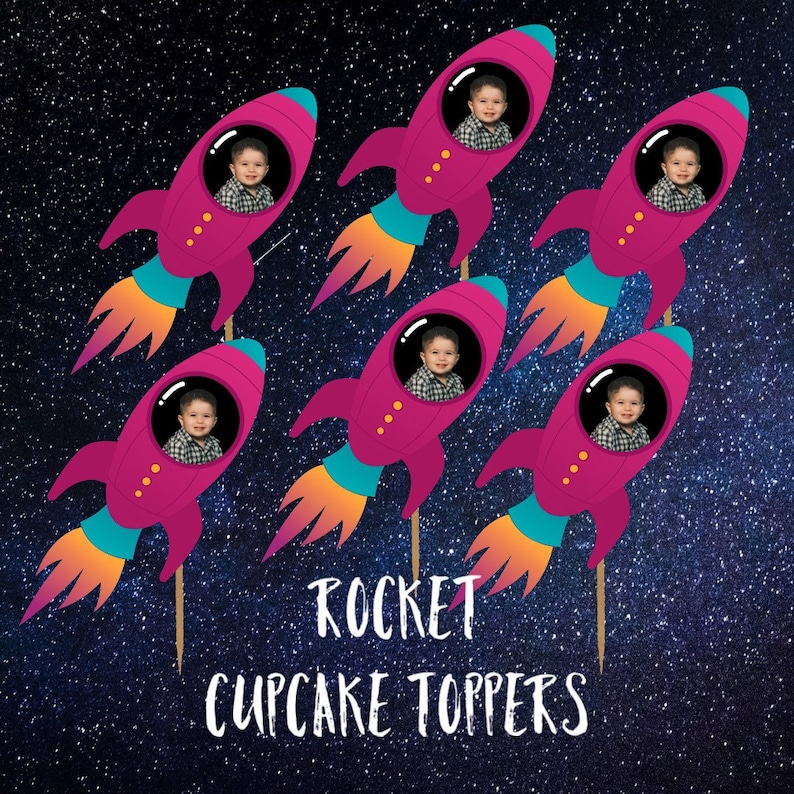 Personalized Astronaut Rocket Cupcake Toppers Picks Birthday | Etsy