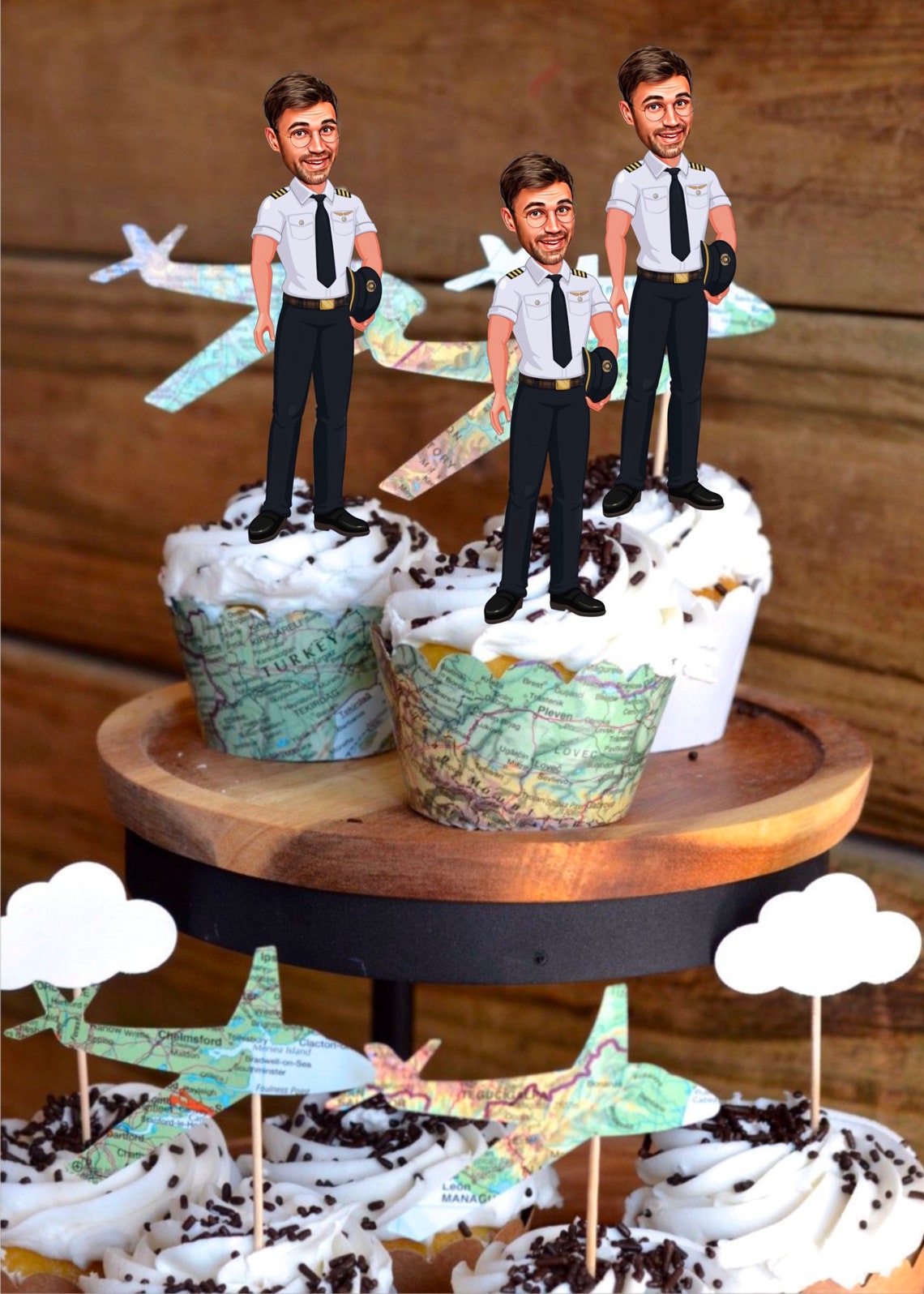 Personalized Pilot Cupcake Toppers Airplane Cupcake Toppers - Etsy