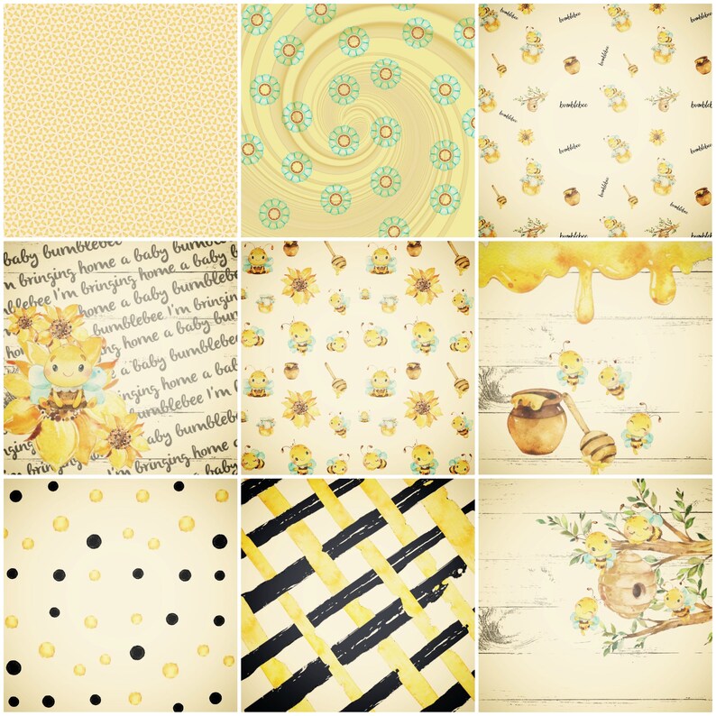 Bumblebee Digital Paper Vintage Honeybee Paper Cute Bee - Etsy