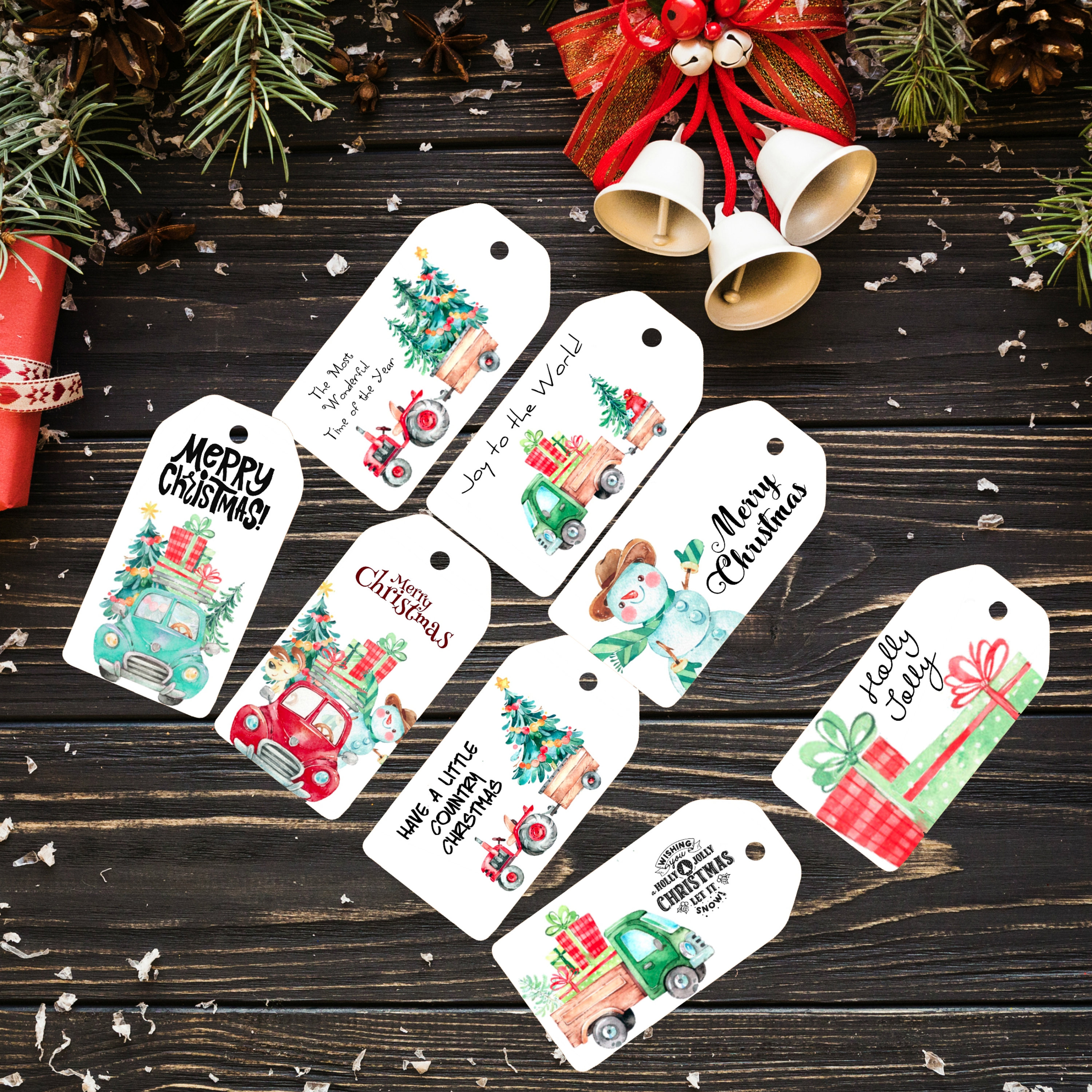 Digital Printable Christmas Tags Santa Tags Tractor Snowman | Etsy