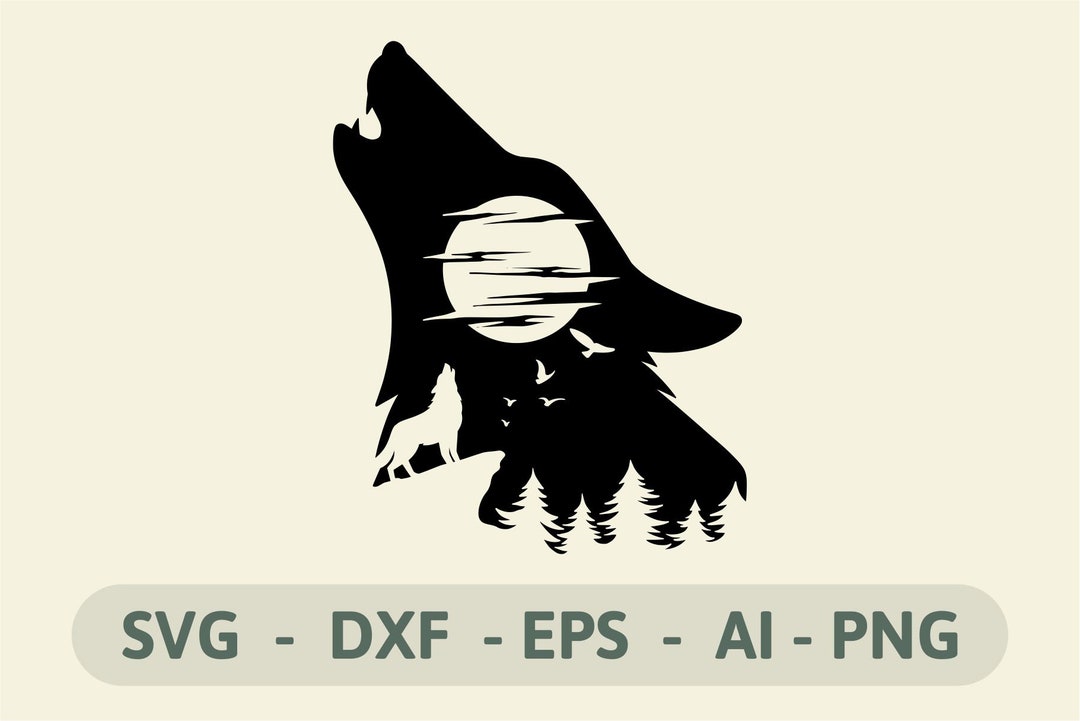 Wolf With Moon Svg, Wolf Svg, Wolf Moon Svg, Wolf Head Svg, Wolf ...