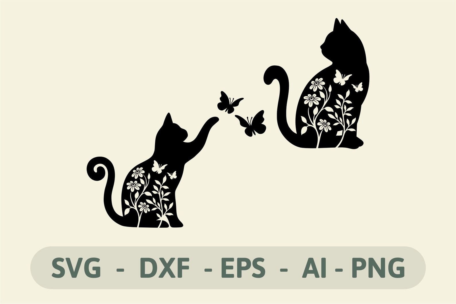 Floral Cat SVG, Cat SVG Files for Silhouette Cameo & Cricut , Floral ...