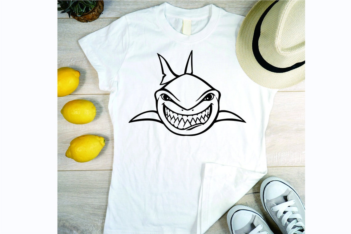 Shark Svg, Funny Shark Art Design, Cute Smiling Shark Vector, Shark ...