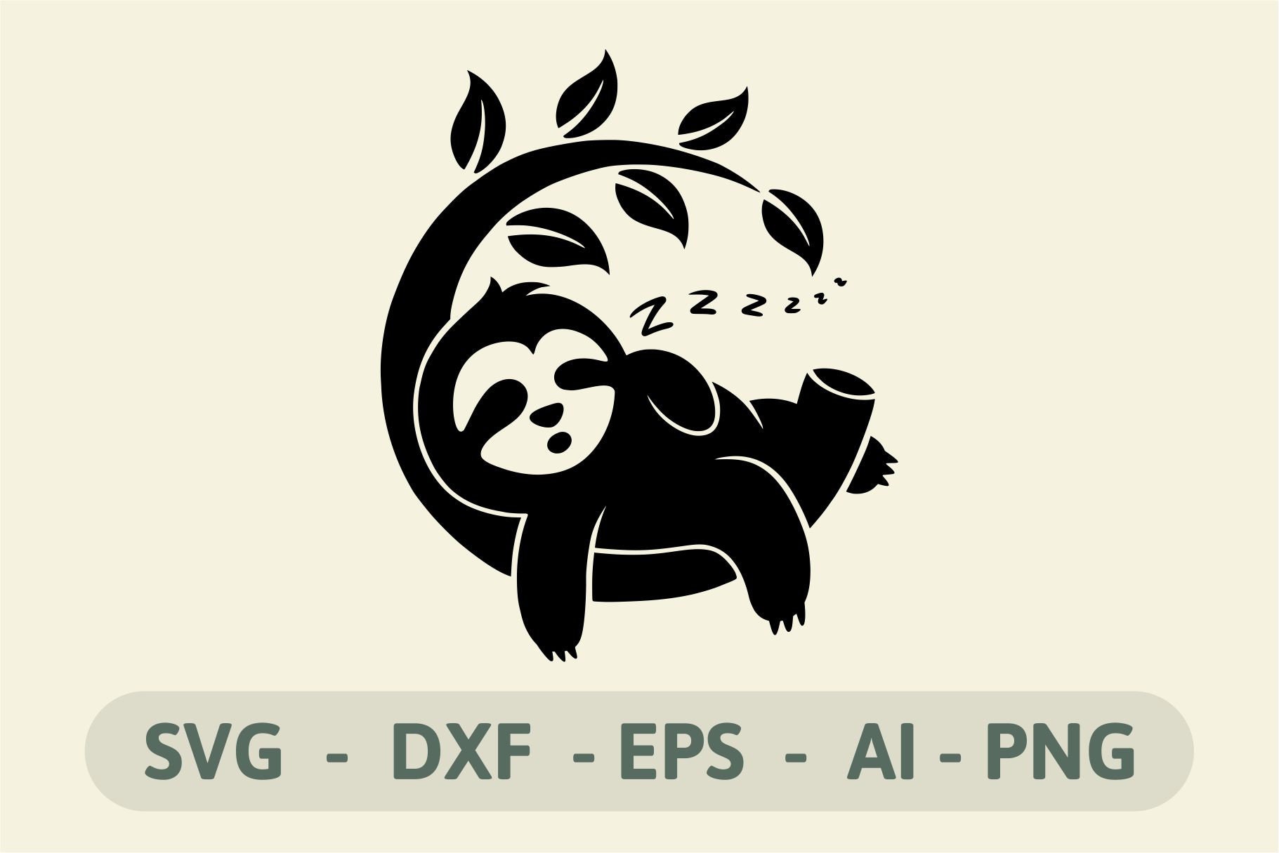 Sloth SVG Sleeping Sloth Sloth Clipart SVG, PNG, Eps, Dxf, Ai Files for ...