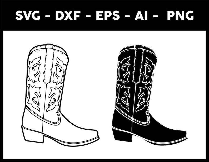 Cowboy Boot Illustration, Cut Files for Cricut, Silhouette (SVG, PNG ...