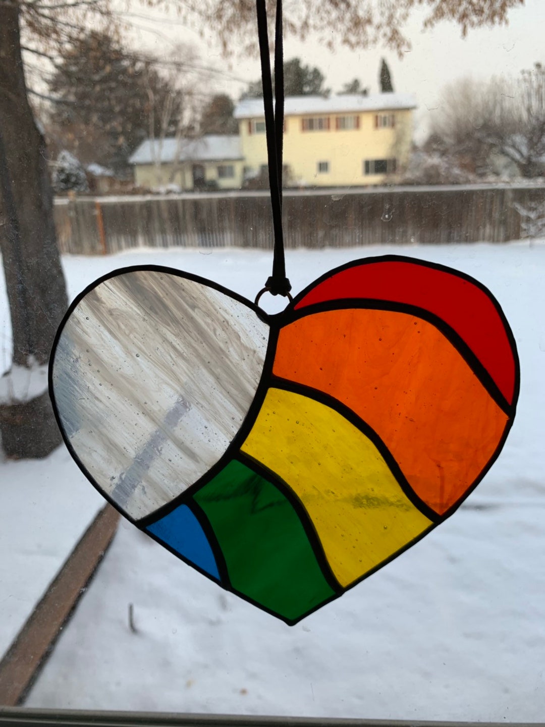 Stained Glass Heart, Rainbow Stained Glass Heart, Rainbow Heart ...