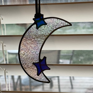 Iridescent Stained Glass Moon With Royal Blue Iridescent Glass Stars ...