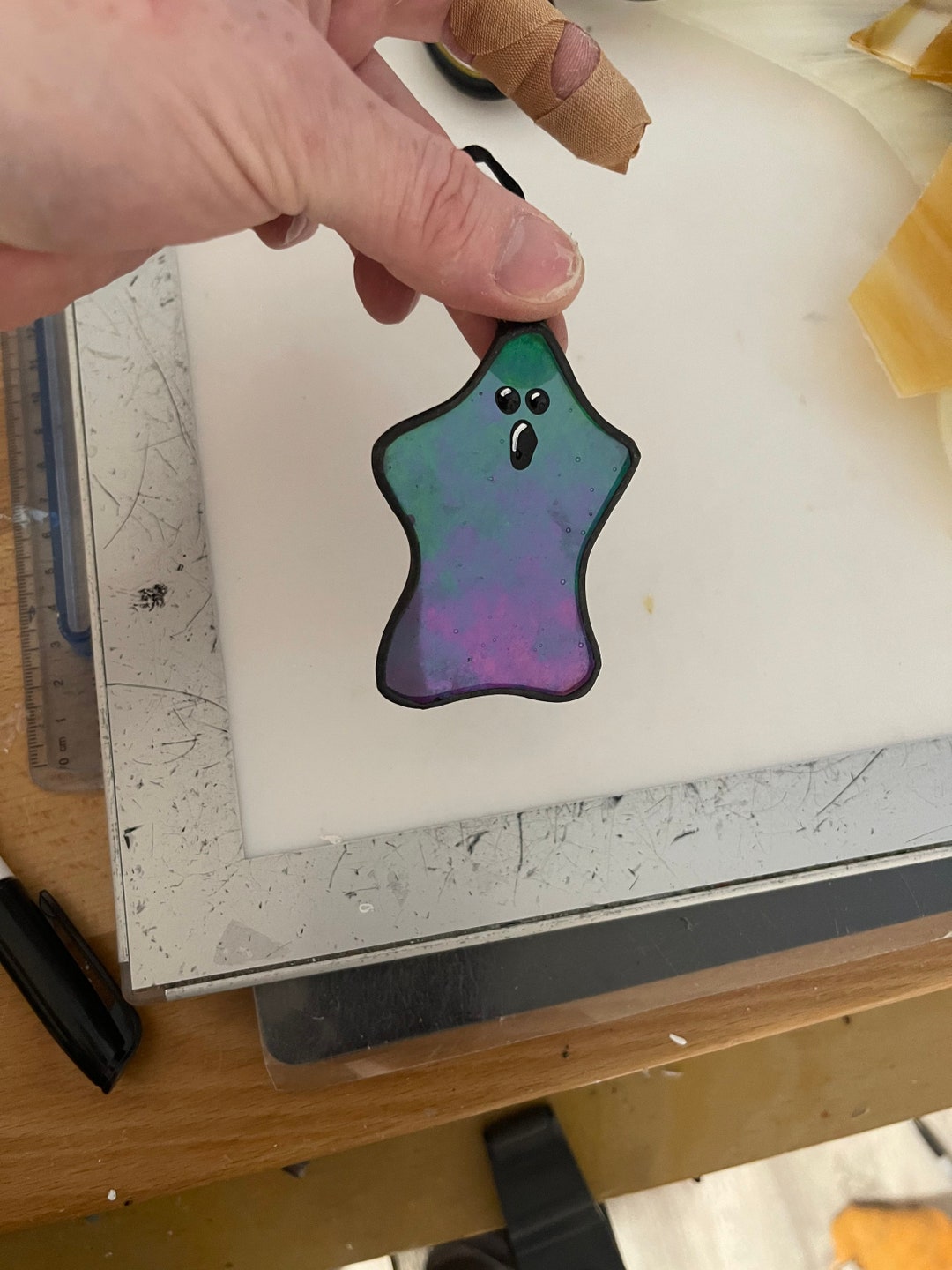 Ghost Stained Glass, Iridescent Lavender Ghost Suncatcher, Halloween ...