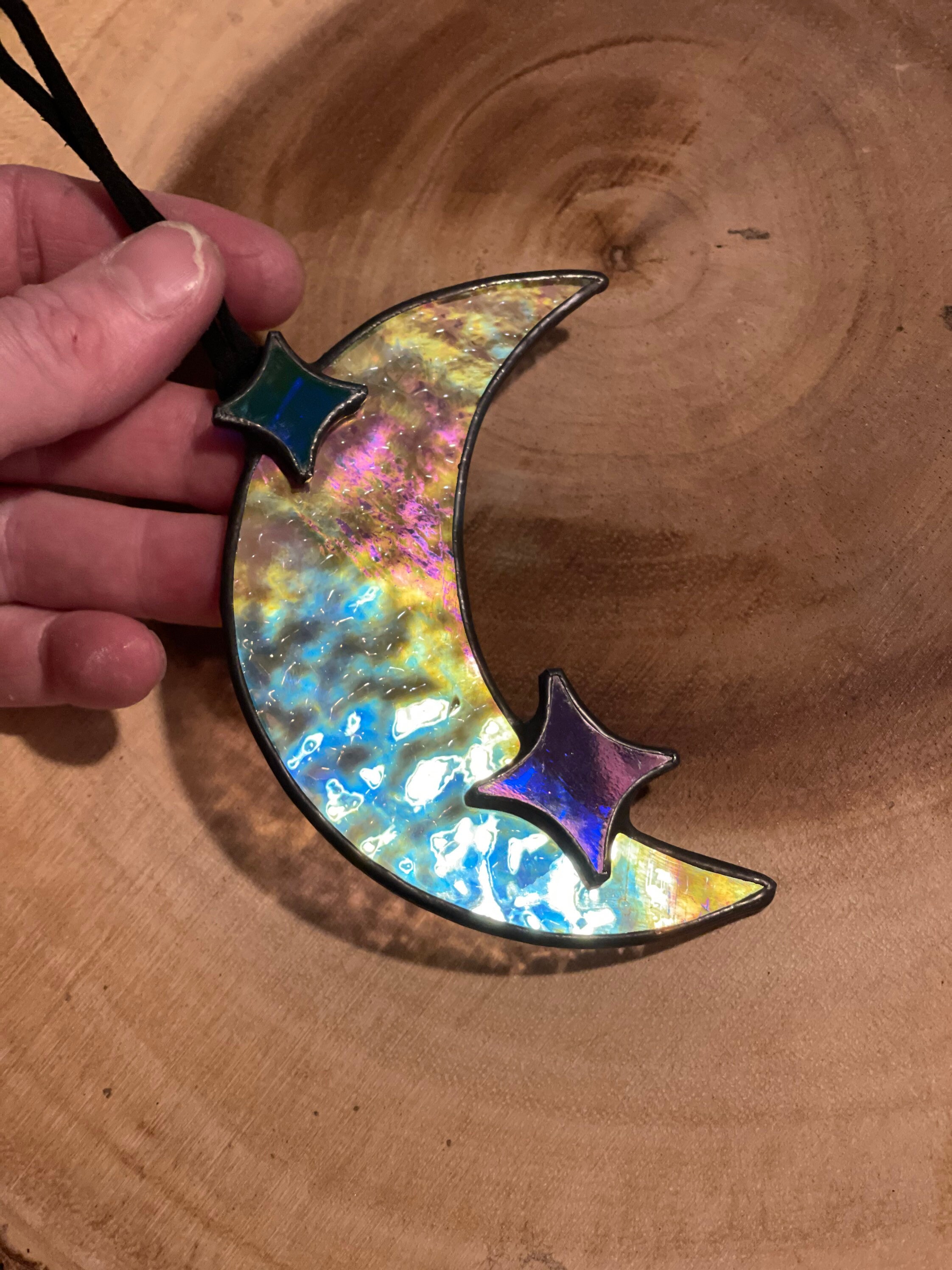 Iridescent Stained Glass Moon With Royal Blue Iridescent Glass | Etsy