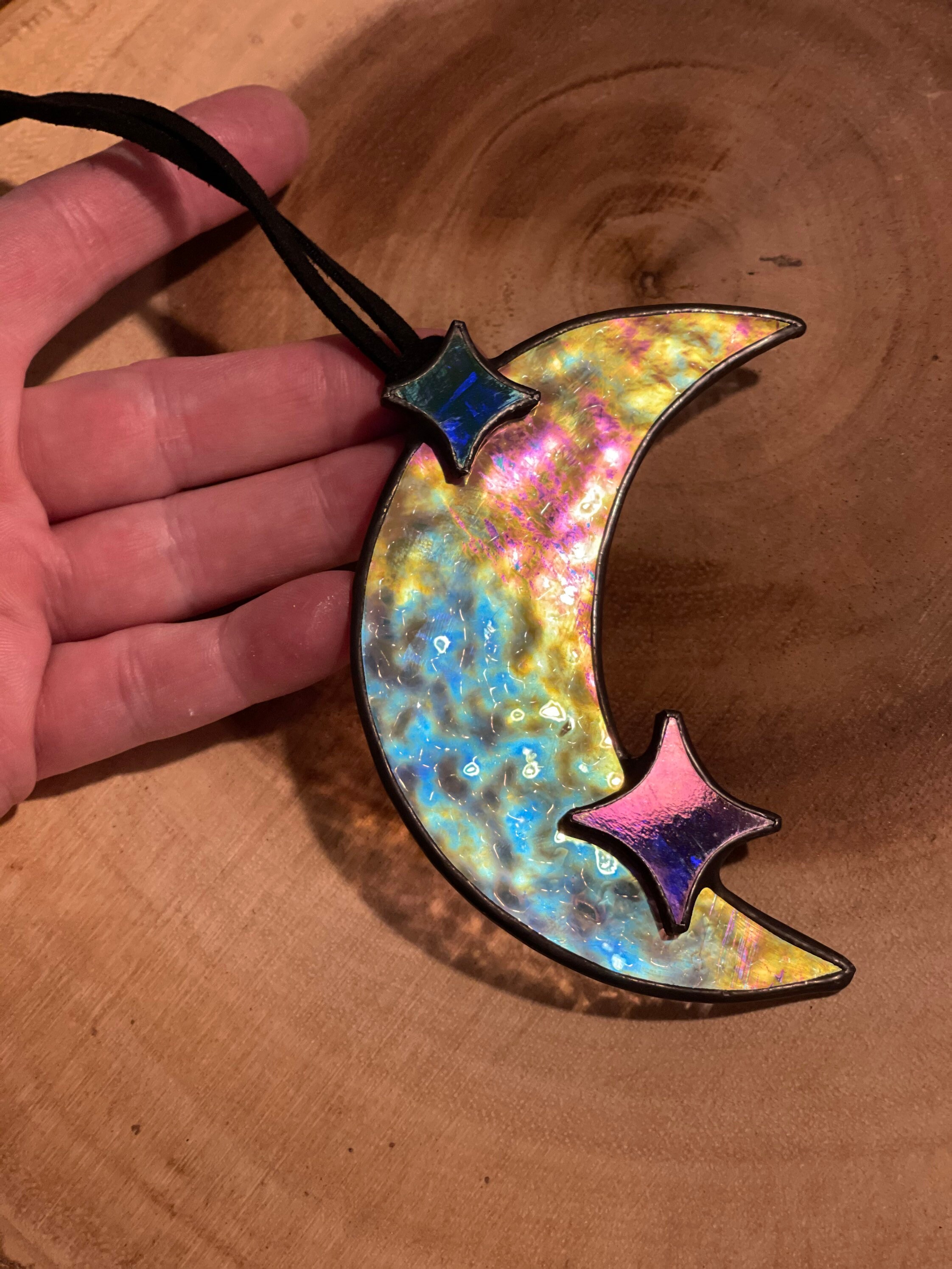 Iridescent Stained Glass Moon With Royal Blue Iridescent Glass | Etsy