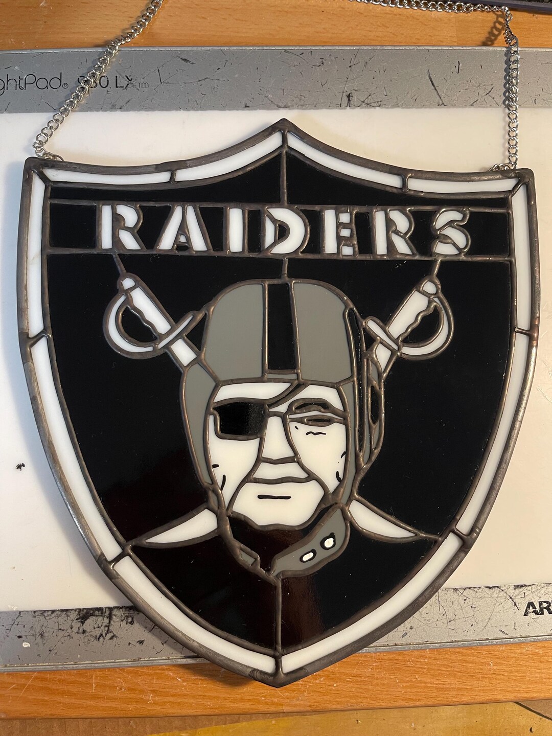 10”x 9 1/2” Las Vegas Raiders Stained Glass Suncatcher, Football ...
