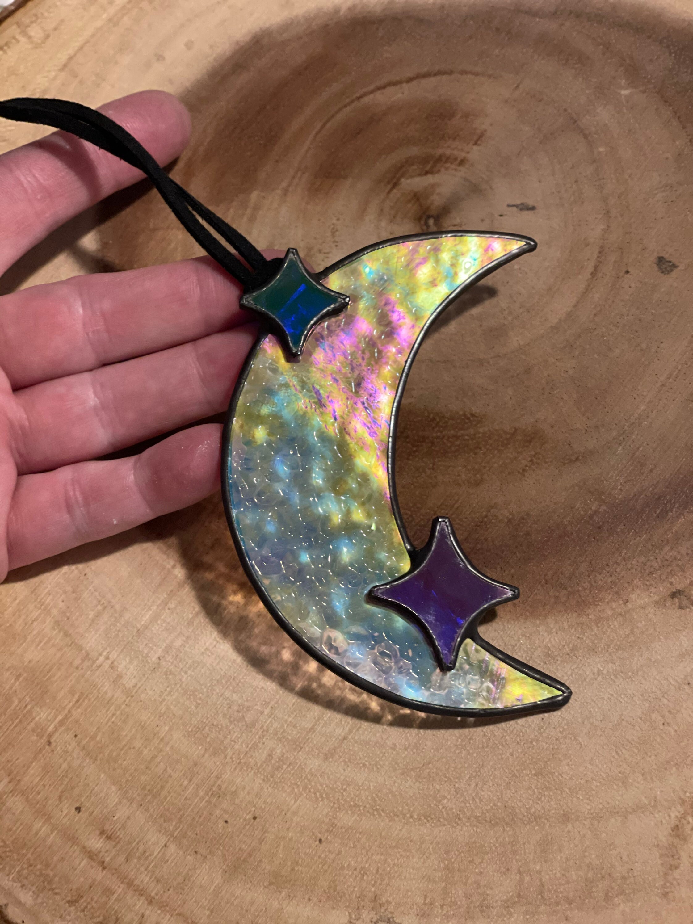 Iridescent Stained Glass Moon With Royal Blue Iridescent Glass | Etsy