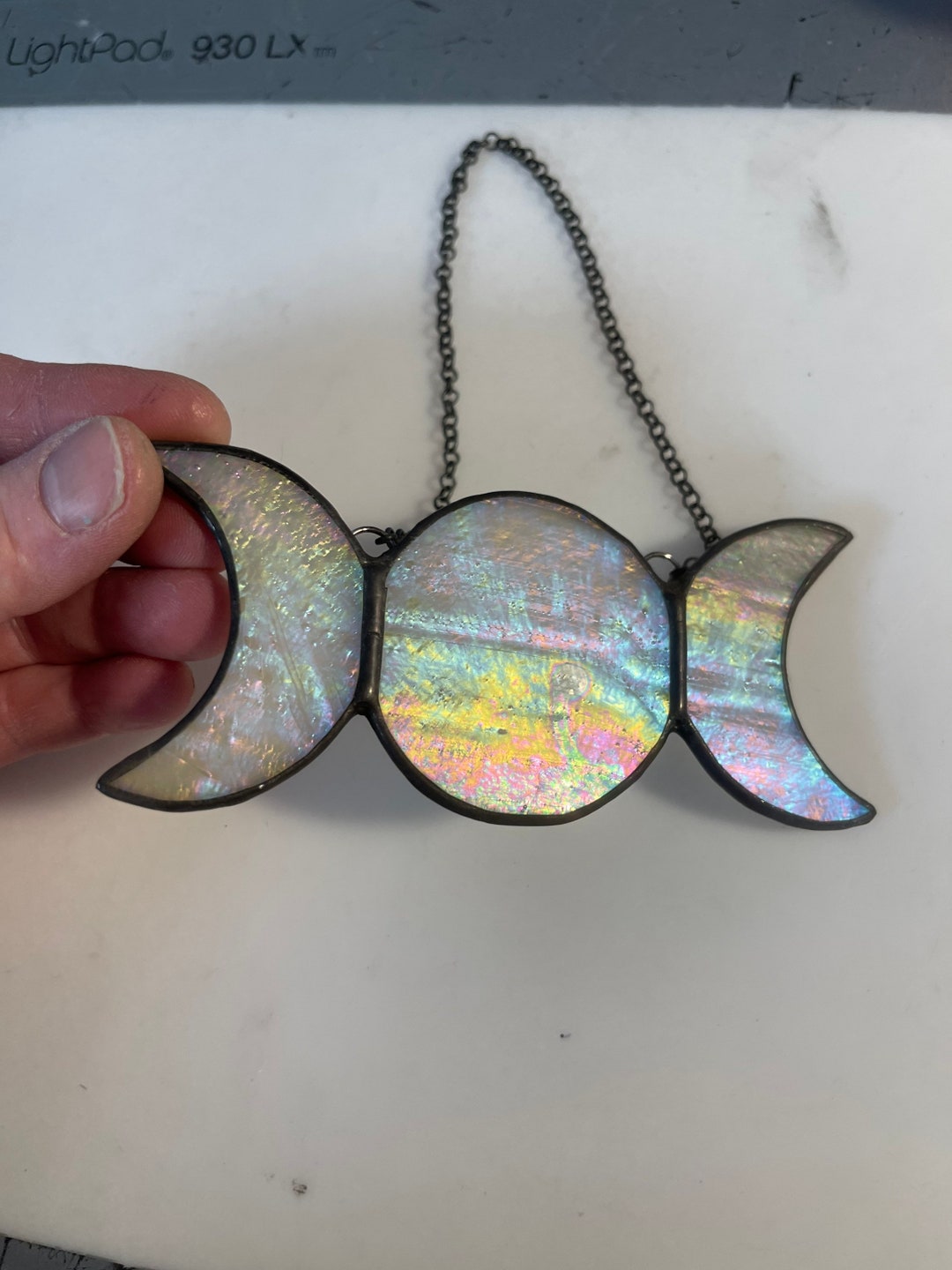 Stained Glass Moon Phases, Light Ivory Whispy Luminescent Glass ...