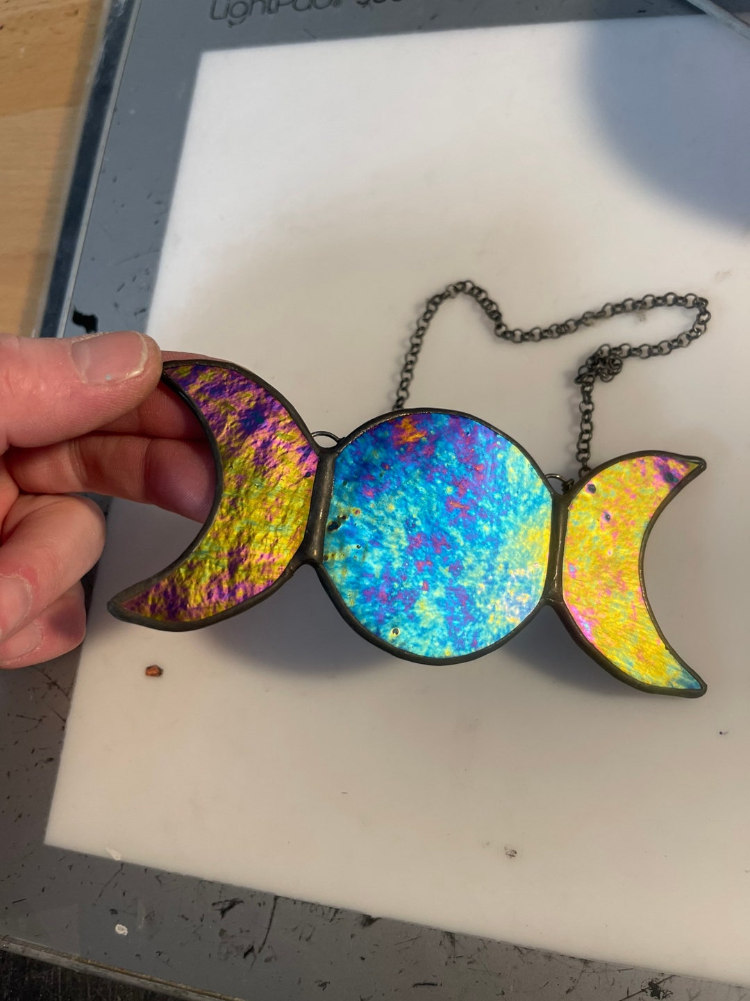 Stained Glass Moon Phases, Black Luminescent Glass, Stained Glass Moon ...