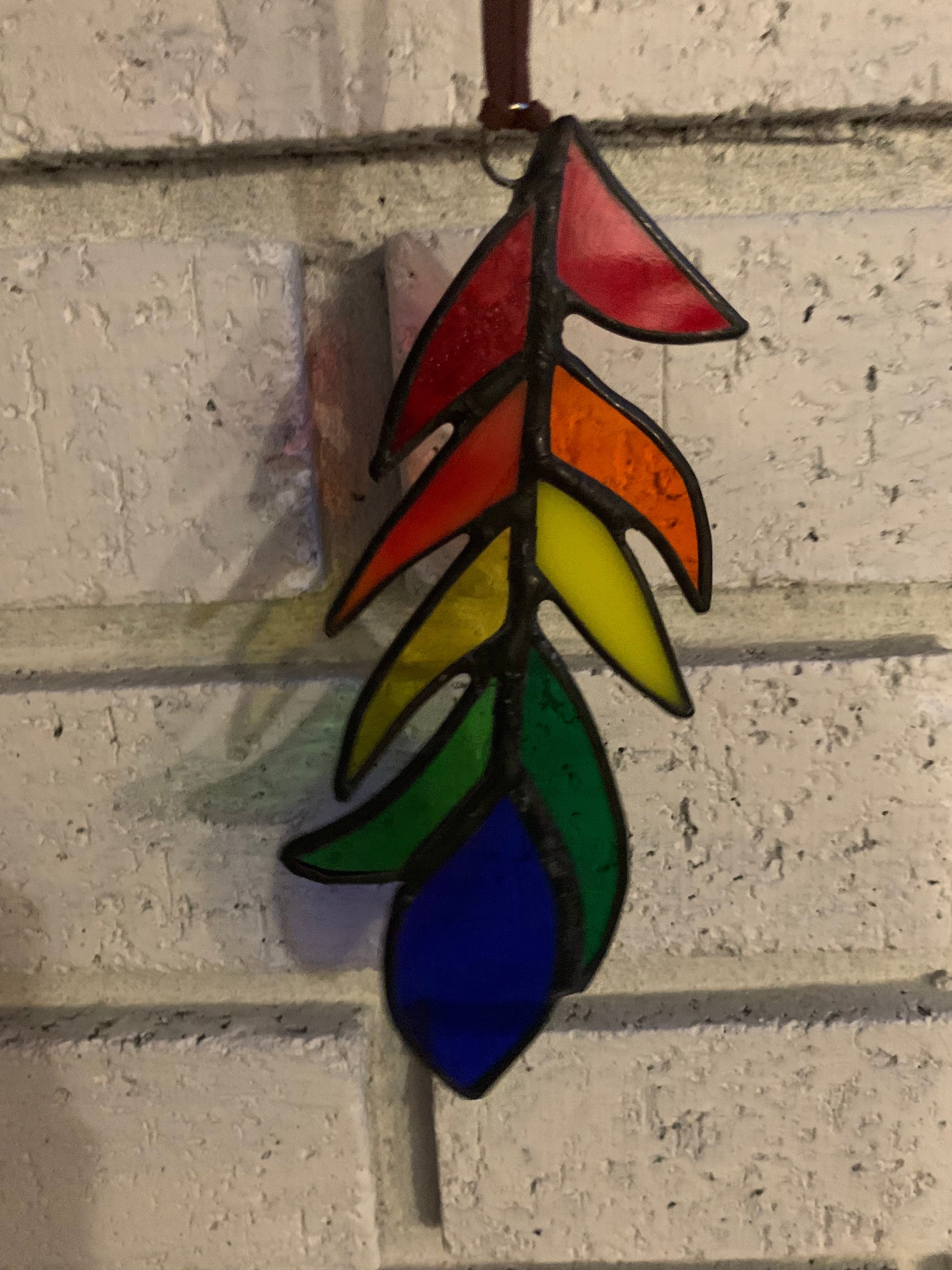 Glass Art Stained Glass Rainbow Feather Suncatcher Art & Collectibles ...