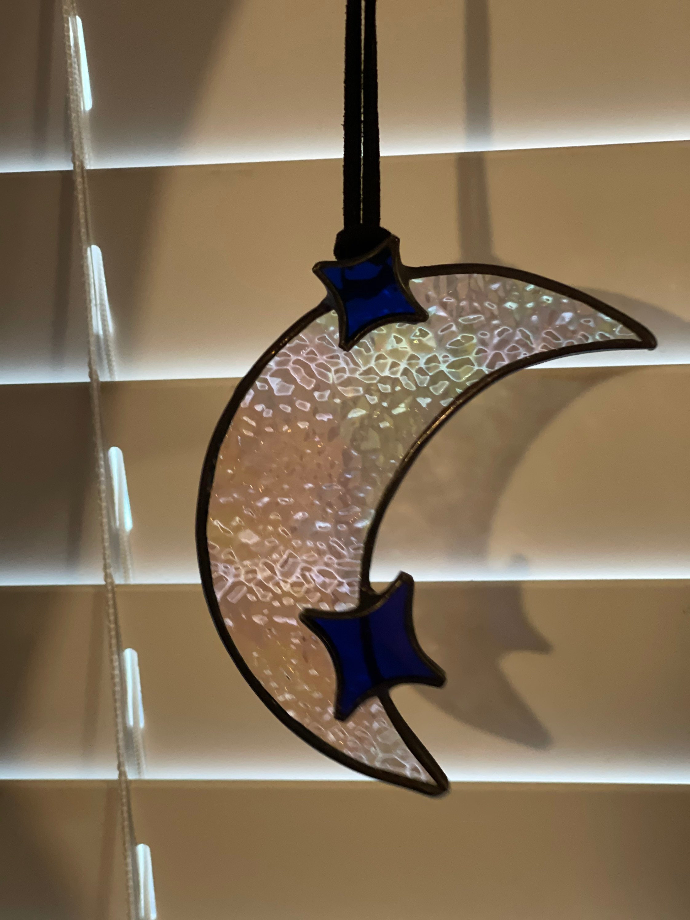 Iridescent Stained Glass Moon With Royal Blue Iridescent Glass | Etsy