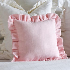 Pink Linen Ruffle Cushion Cover Small Size Nursery Linen Ruffle Pillow ...