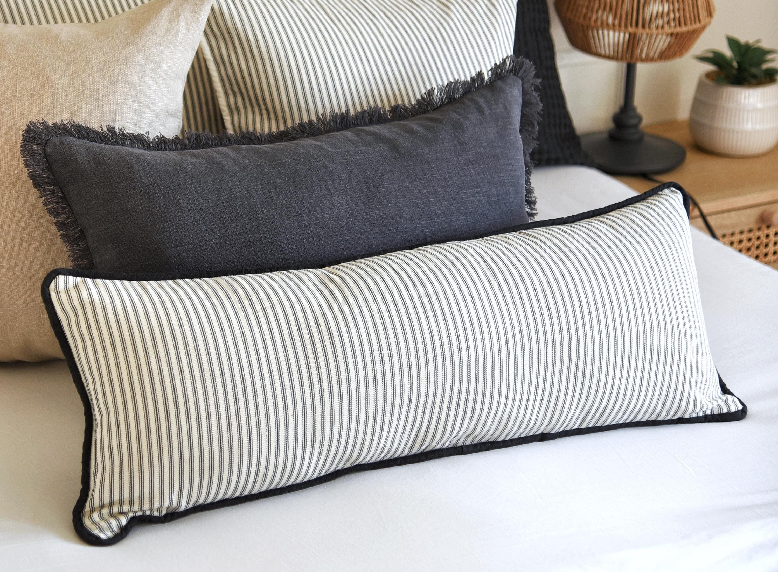 Ticking Stripe Lumbar Cushion Cover Extra Long Bolster Pillow Piping ...