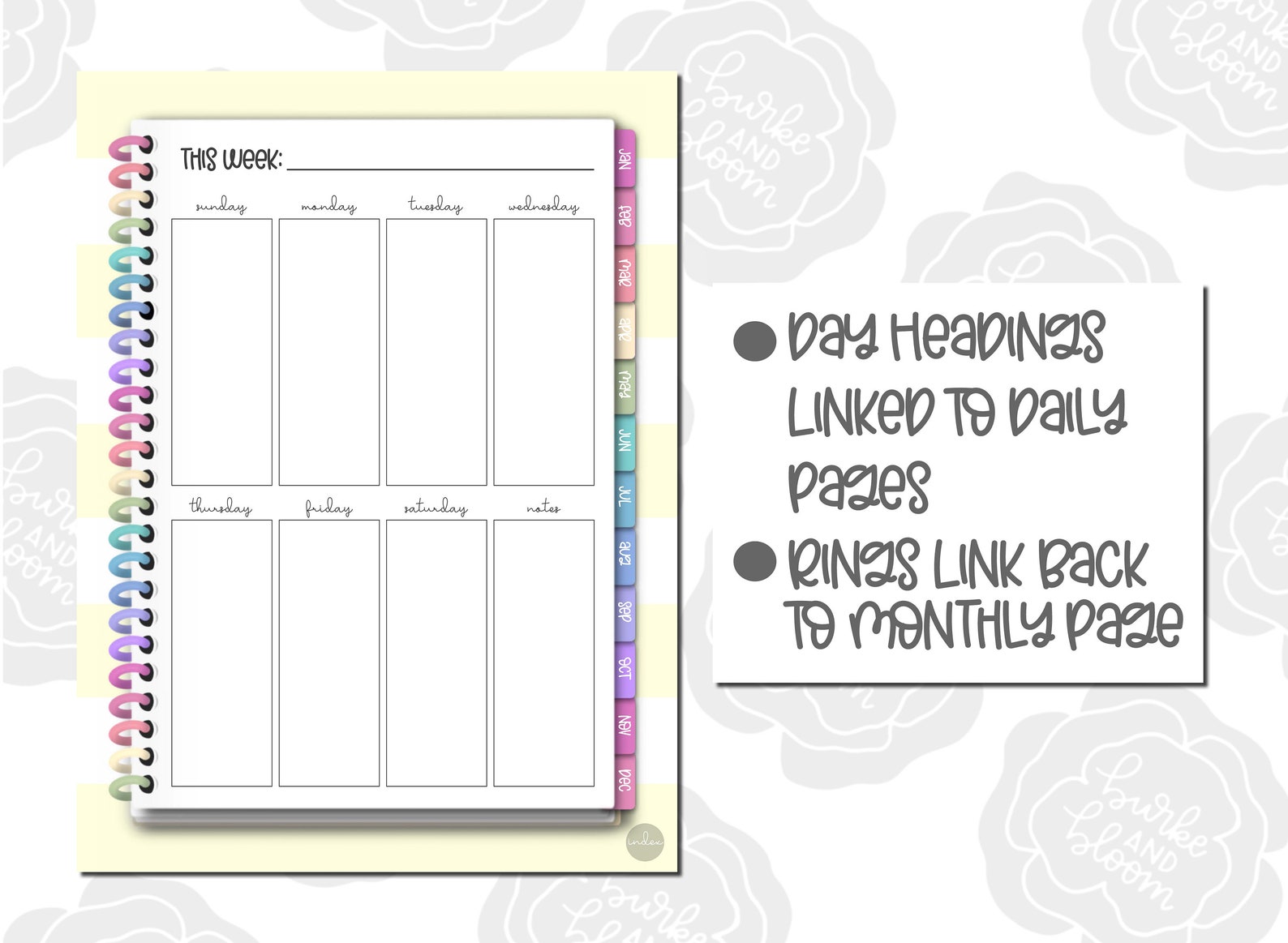 Pastel Digital Undated Planner SUNDAY START Portrait - Etsy