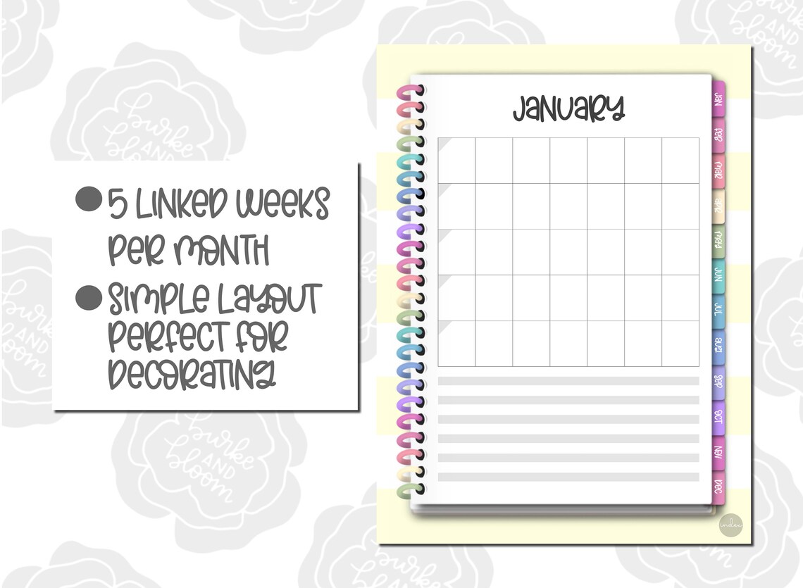 Pastel Digital Undated Planner SUNDAY START Portrait - Etsy