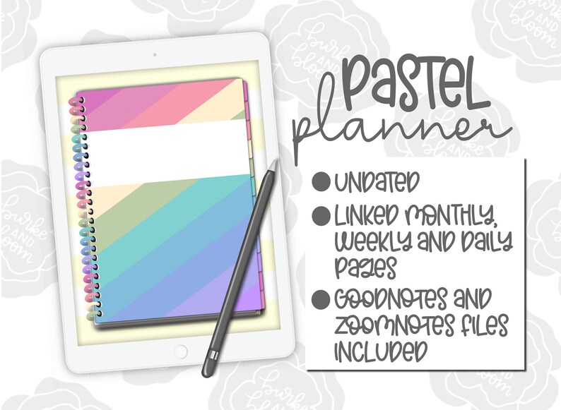 Pastel Digital Undated Planner SUNDAY START Portrait - Etsy