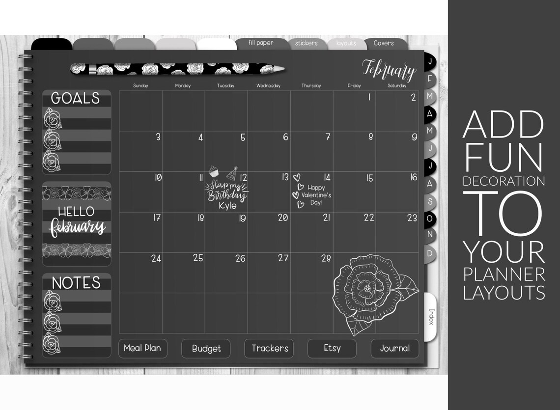 Black and White Styluses Digital Sticker Set Pencil Stickers | Etsy