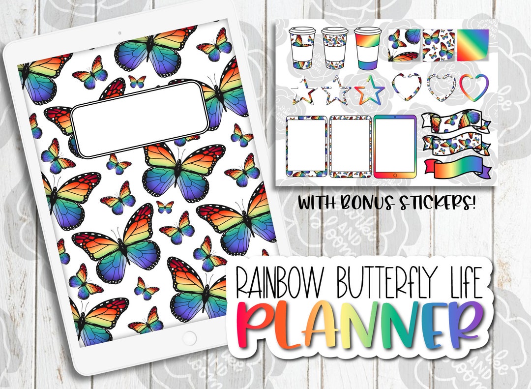 Rainbow Butterfly Life Digital Undated Planner, Portrait, Vertical ...