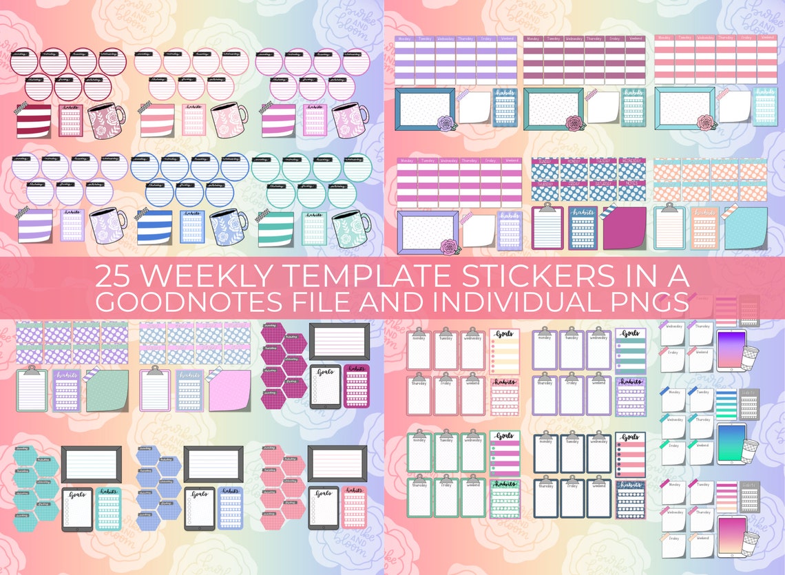 Colorful Weeks Weekly Template Digital Planner Stickers for - Etsy