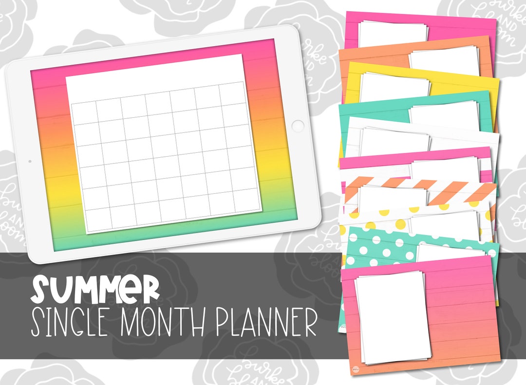 Summer Single Month Digital Planner, Goodnotes Planner, Zoomnotes, PDF ...