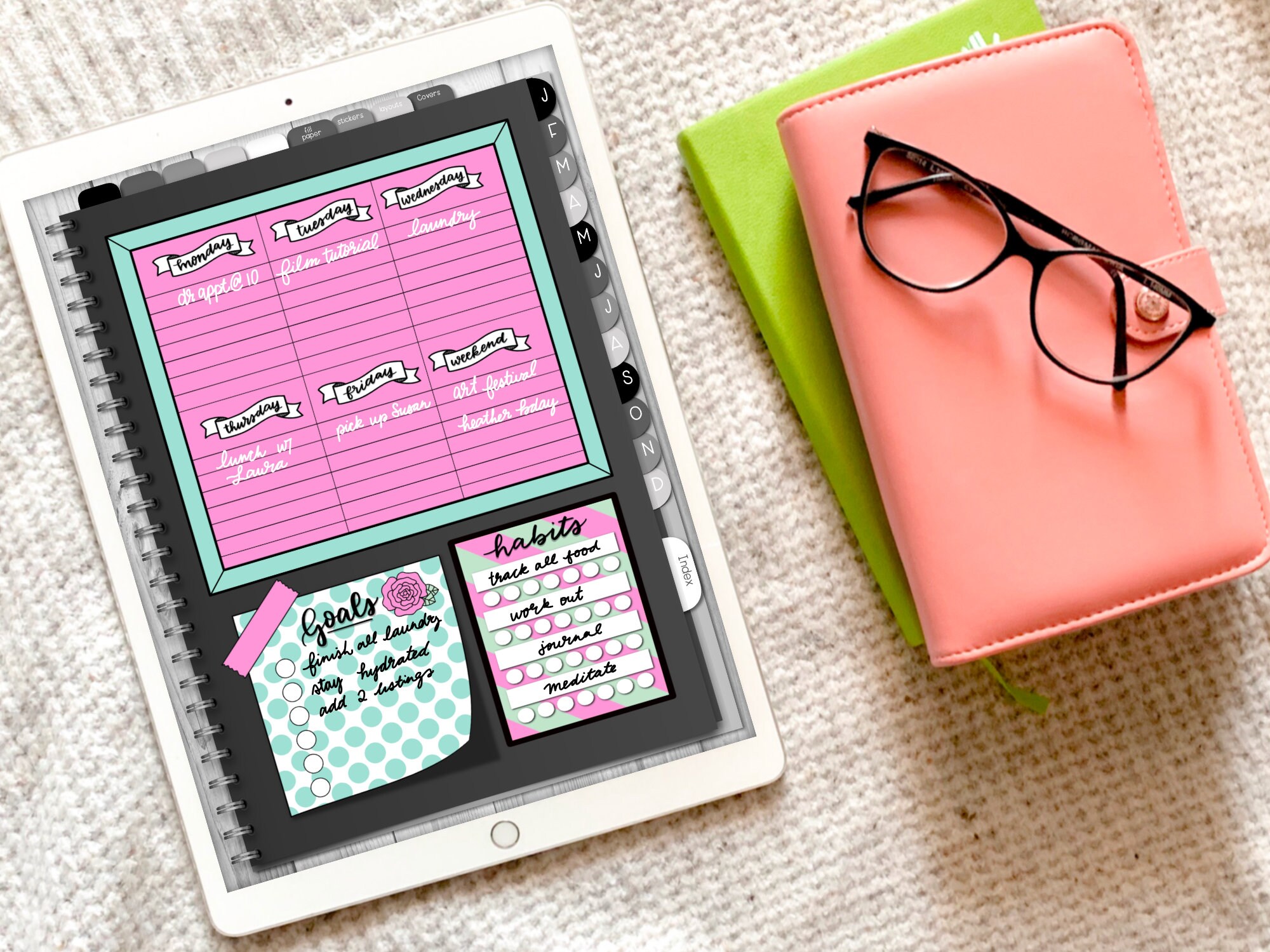 Colorful Weeks Weekly Template Digital Planner Stickers for - Etsy