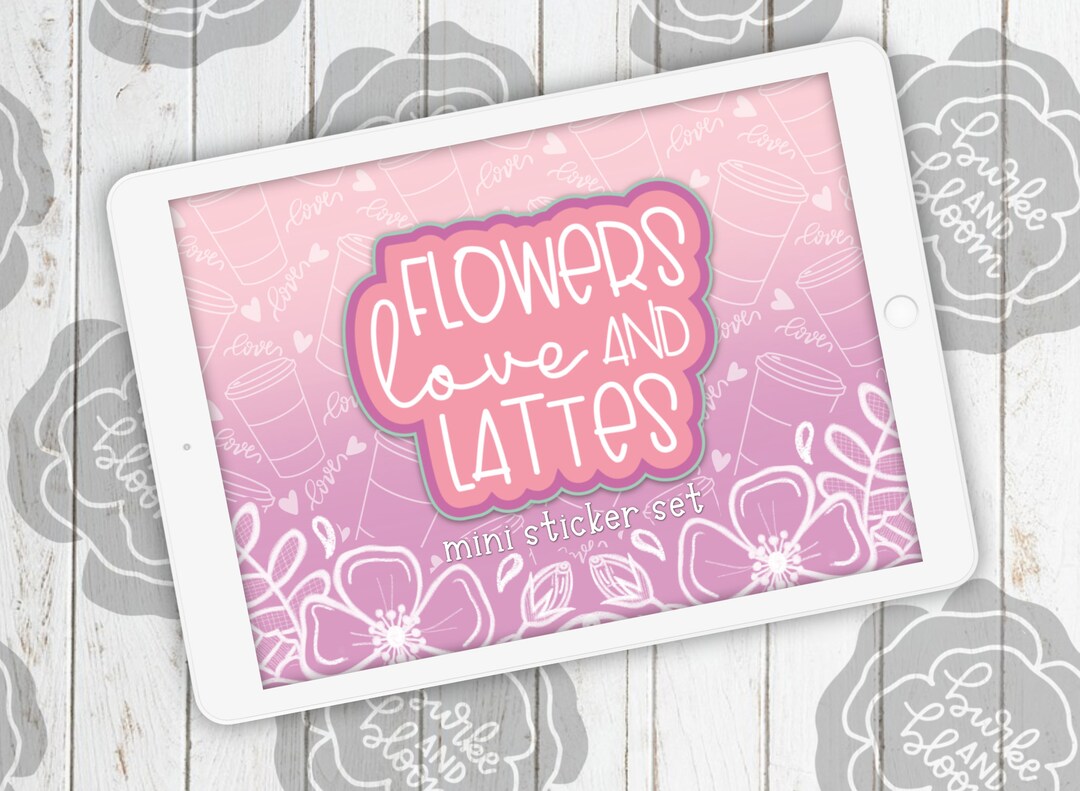 Flowers Love and Lattes Mini Digital Sticker Set, Planner Stickers ...
