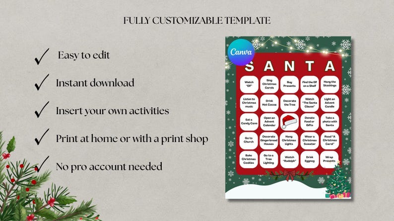 Santa Bingo Game Printable | Christmas Activity Bingo for Kids ...