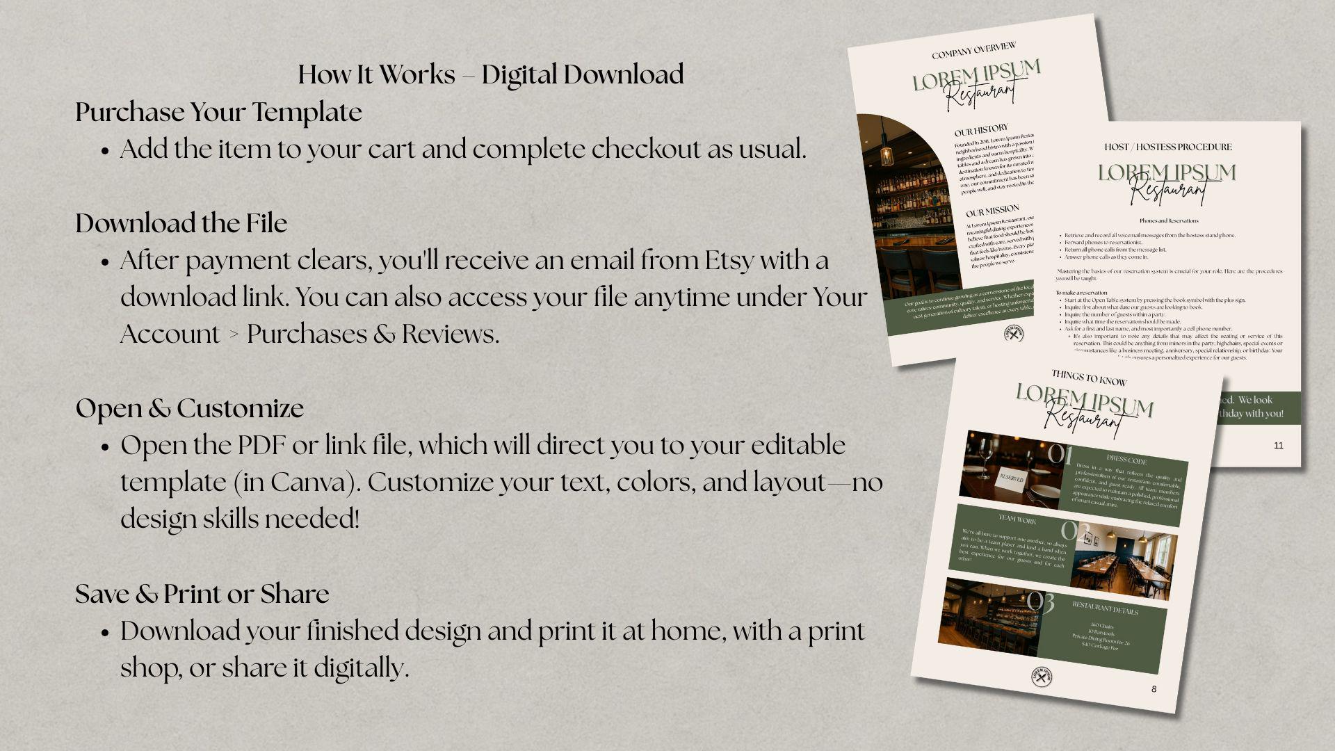 Editable Employee Handbook Template | Restaurant & Hospitality Training Manual | Canva Download ...