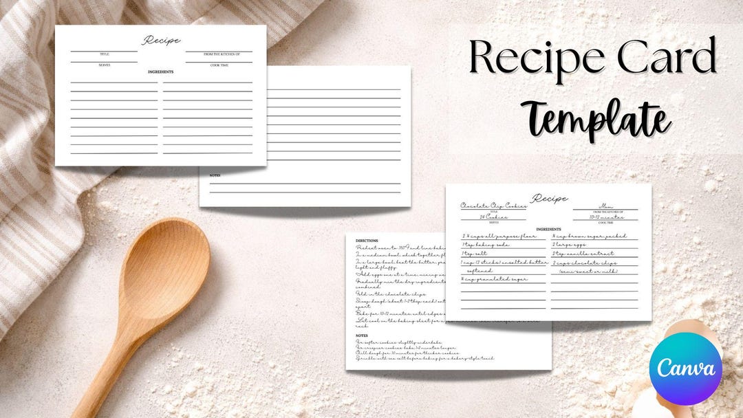 Printable Recipe Card Template | Elegant Kitchen Insert | 4"x6", 5"x7 ...