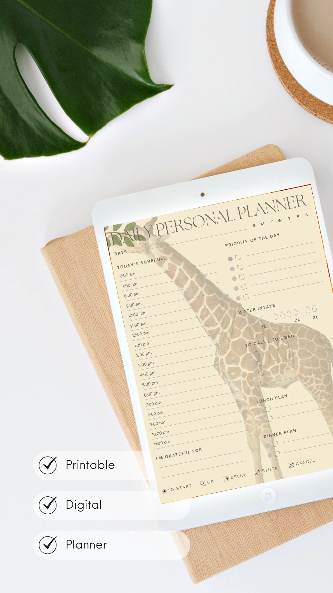Giraffe Themed Printable Daily Personal Planner | Productivity Planner ...