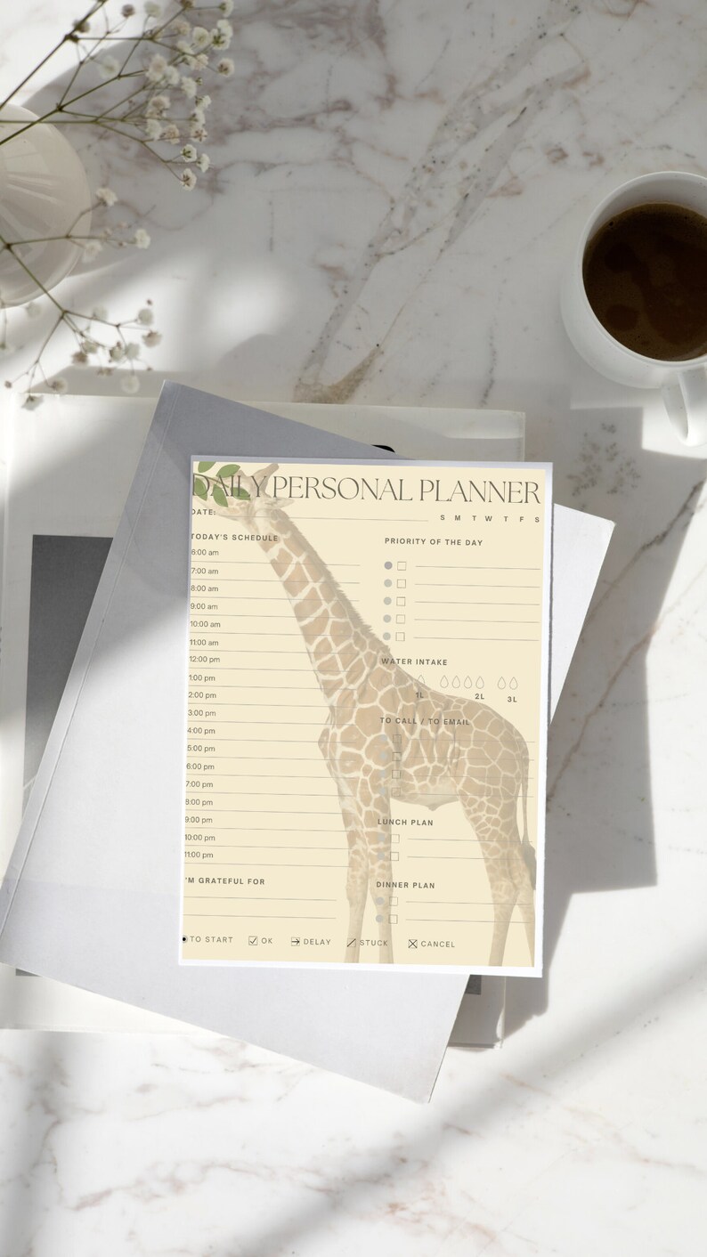 Giraffe Themed Printable Daily Personal Planner | Productivity Planner ...