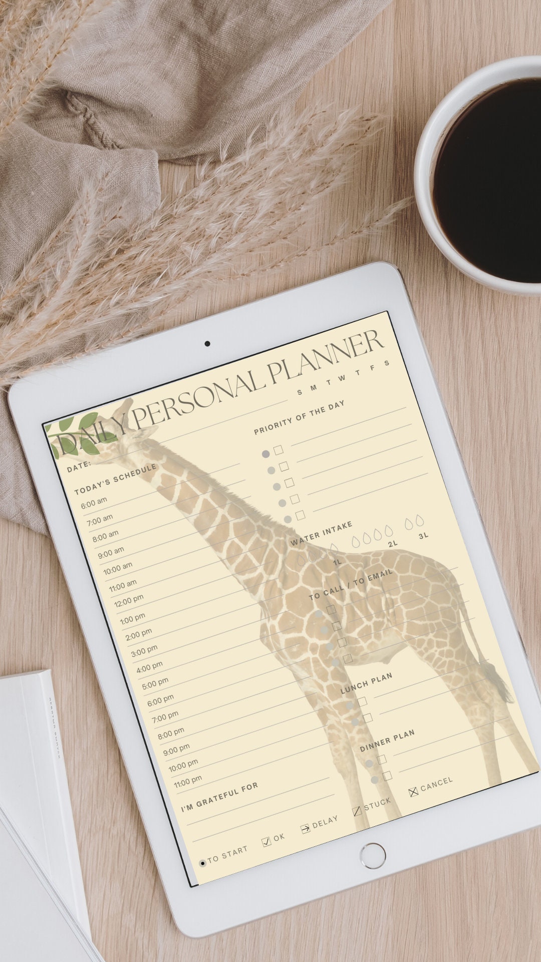 Giraffe Themed Printable Daily Personal Planner | Productivity Planner ...