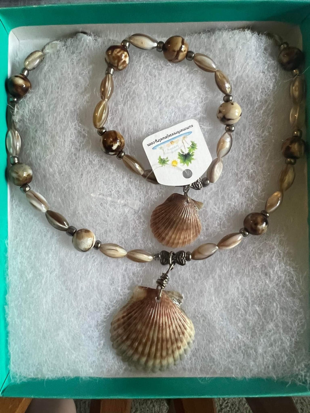 Scallop Shell Beaded Necklace and Bracelet Set Shell Necklace, Brown ...