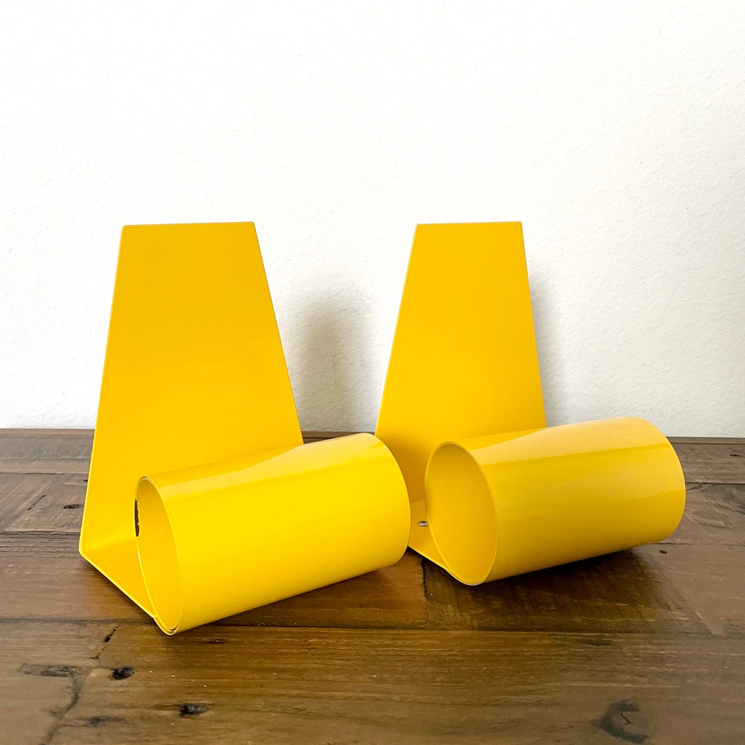 1960’s Pop Art MCM Coiled Steel “bookworm” Bookends Primary Yellow ...