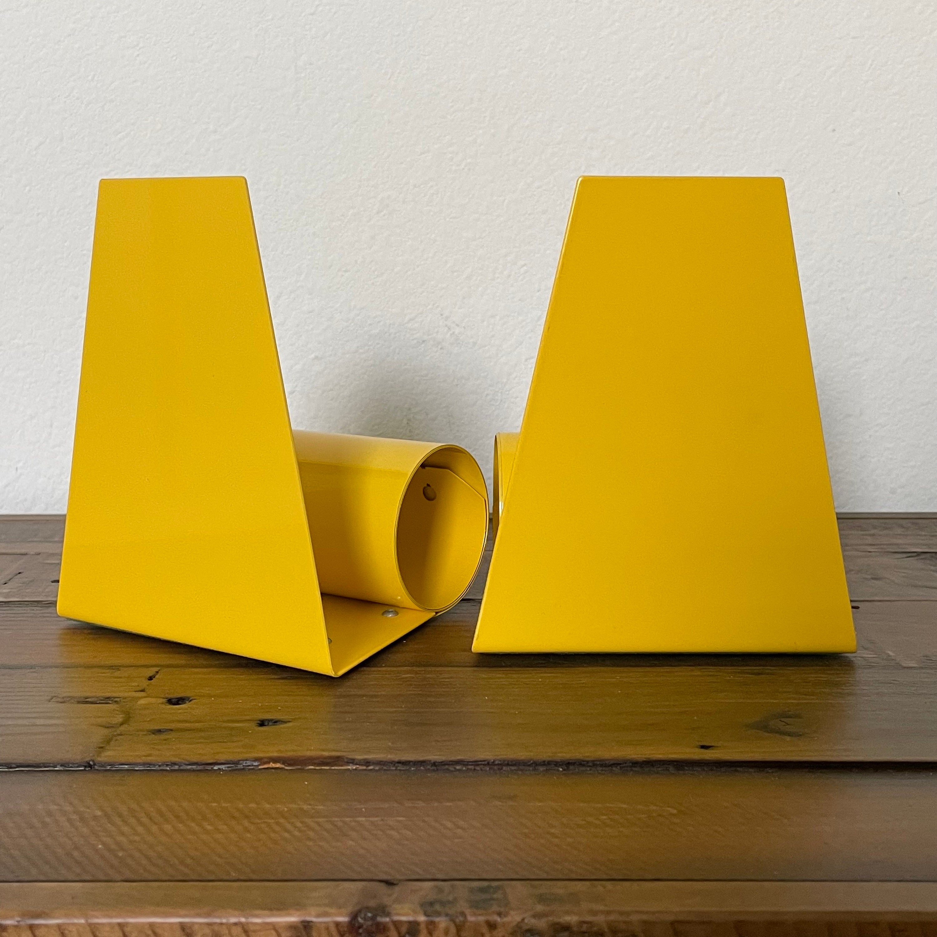1960s Pop Art MCM Coiled Steel bookworm Bookends Primary Yellow Enamel ...